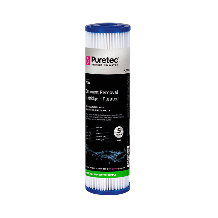 Puretec Cartridge PL051 Sediment Pleated 2.5" x 10", 5 Microns - Pipe ...